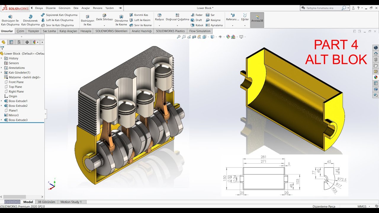 Solidworks 4 Pistonlu Motor Montaj PART 4 - YouTube