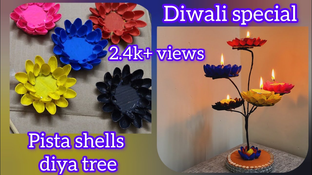 Diwali tree making with pista shells|Diwali home decoration ideas|Reuse ...