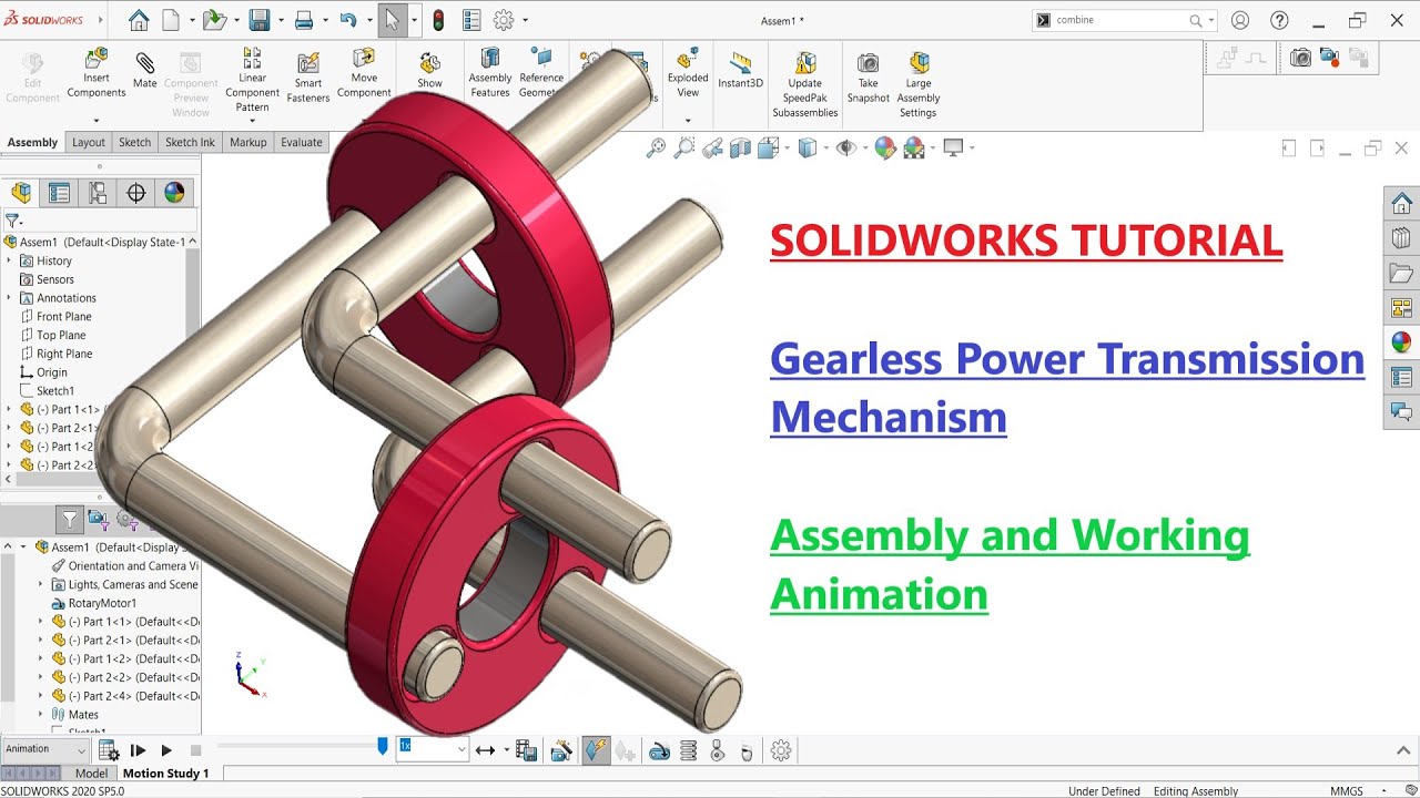 SolidWorks Tutorial | Gearless Power Transmission Mechanism in ...