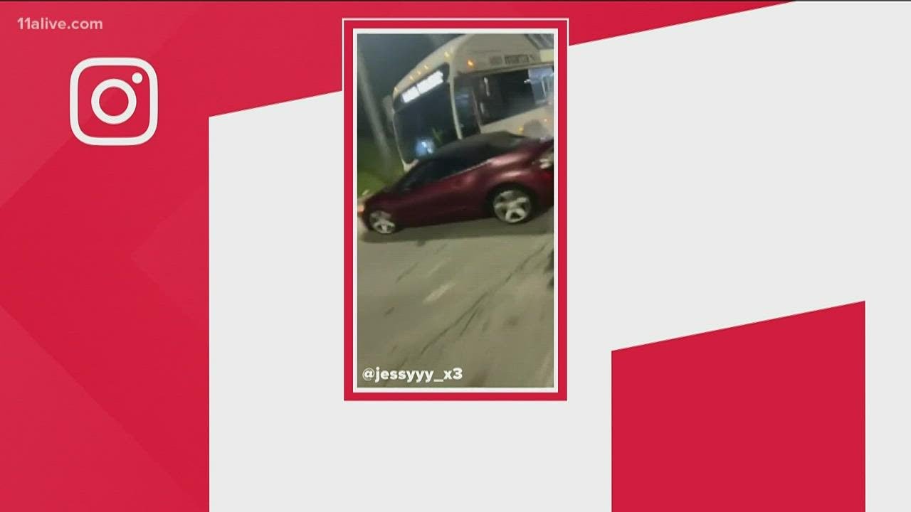 Crazy video shows MARTA bus pushing car it hit down the road - YouTube