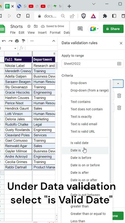 How to add Calendar in Google Sheets using Data Validation - YouTube