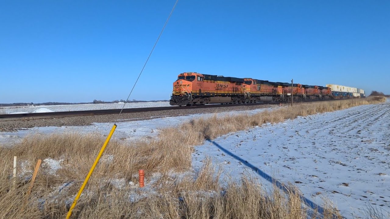 5-Engine BNSF Intermodal train led by 7292 flying west at track speed on Feb 13, 2025. - YouTube