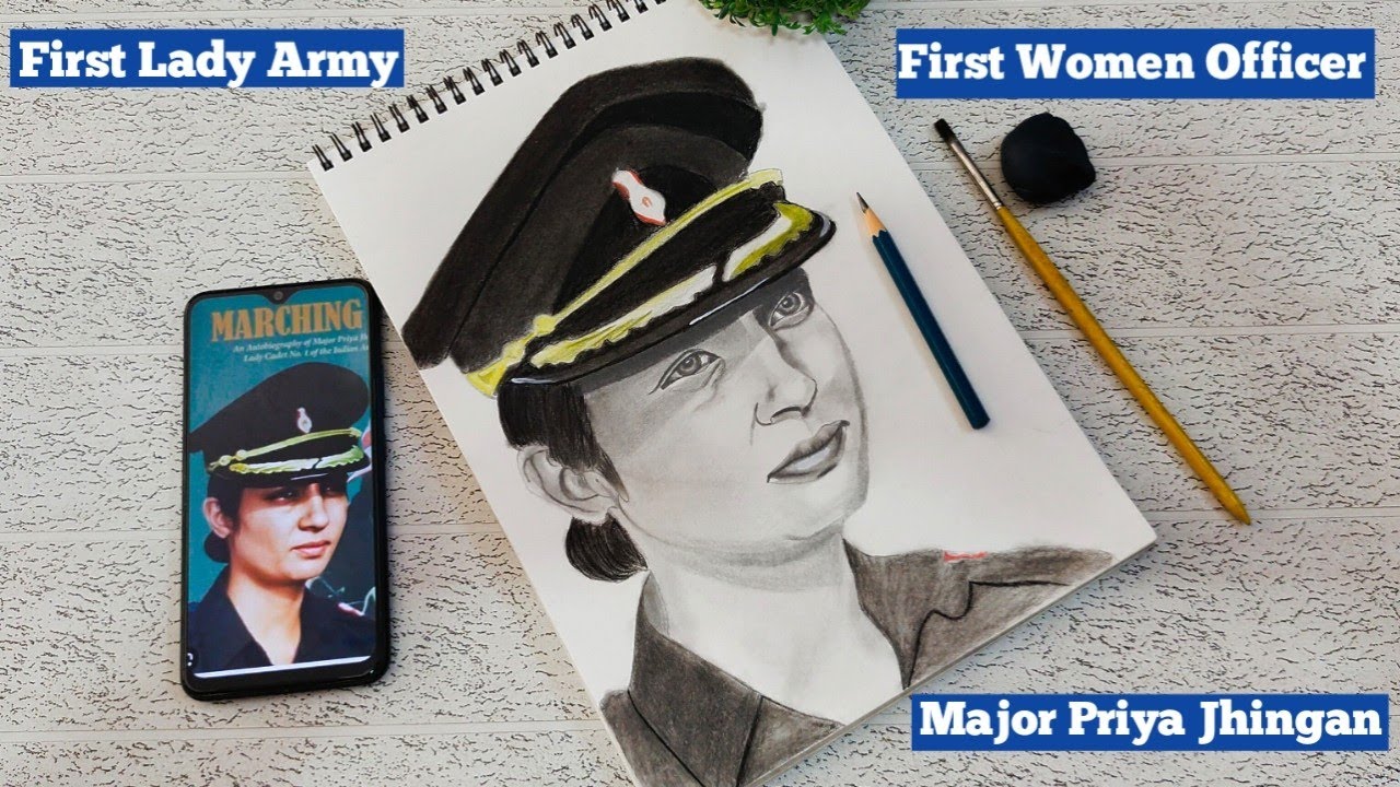 Major Priya Jhingan drawing || Lady Army Drawing || women first army ...