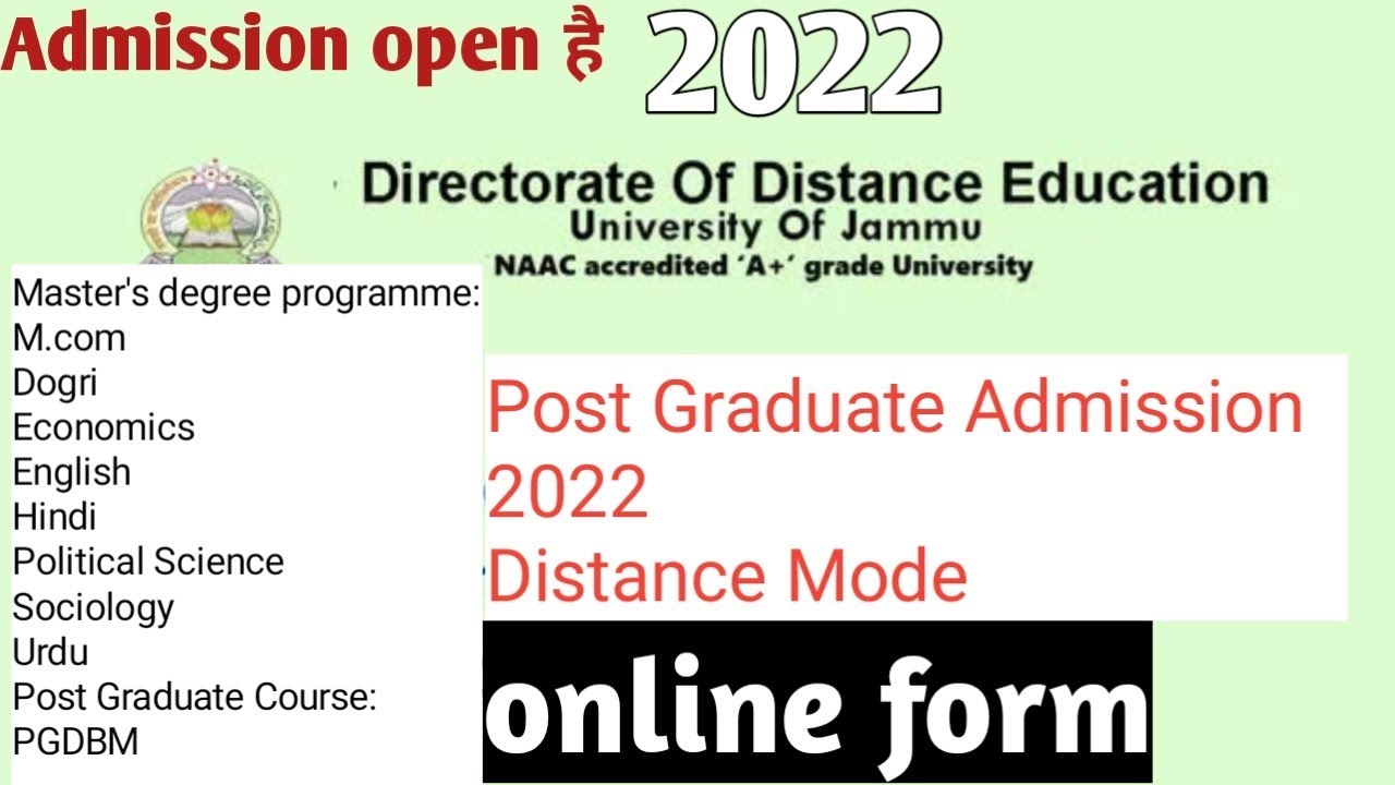 DDE Post Graduate Admission Jammu University 2022 open | Master's ...