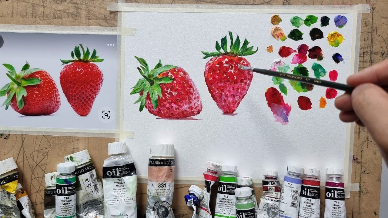 [야외로Art] 맛있는 딸기 유화로 그리는 방법 How to Paint a Delicious Strawberry Oil ...