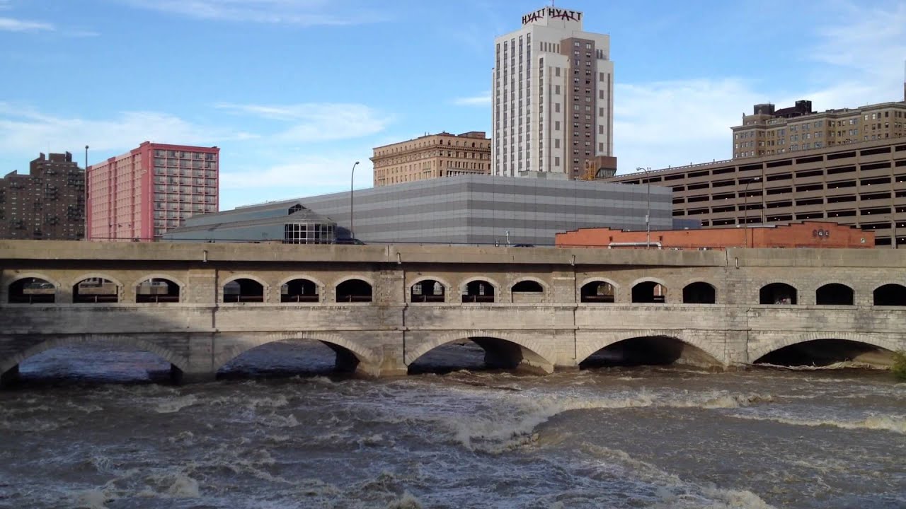 Downtown Rochester, NY -- with raging Genesee River - YouTube
