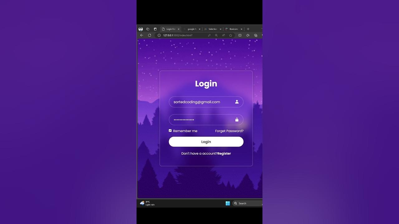 Creating A Moving Animated Login Form Using Html And Css Coding Coding Shorts Loginform Youtube