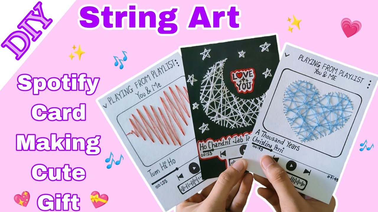 Cute & Easy String Art DIY ️🌜💙| Spotify Card Making |Cute Gift Idea ...