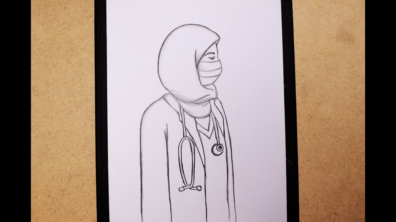 How to Draw a Lady Doctor with Protection Mask - Pencil sketch ...