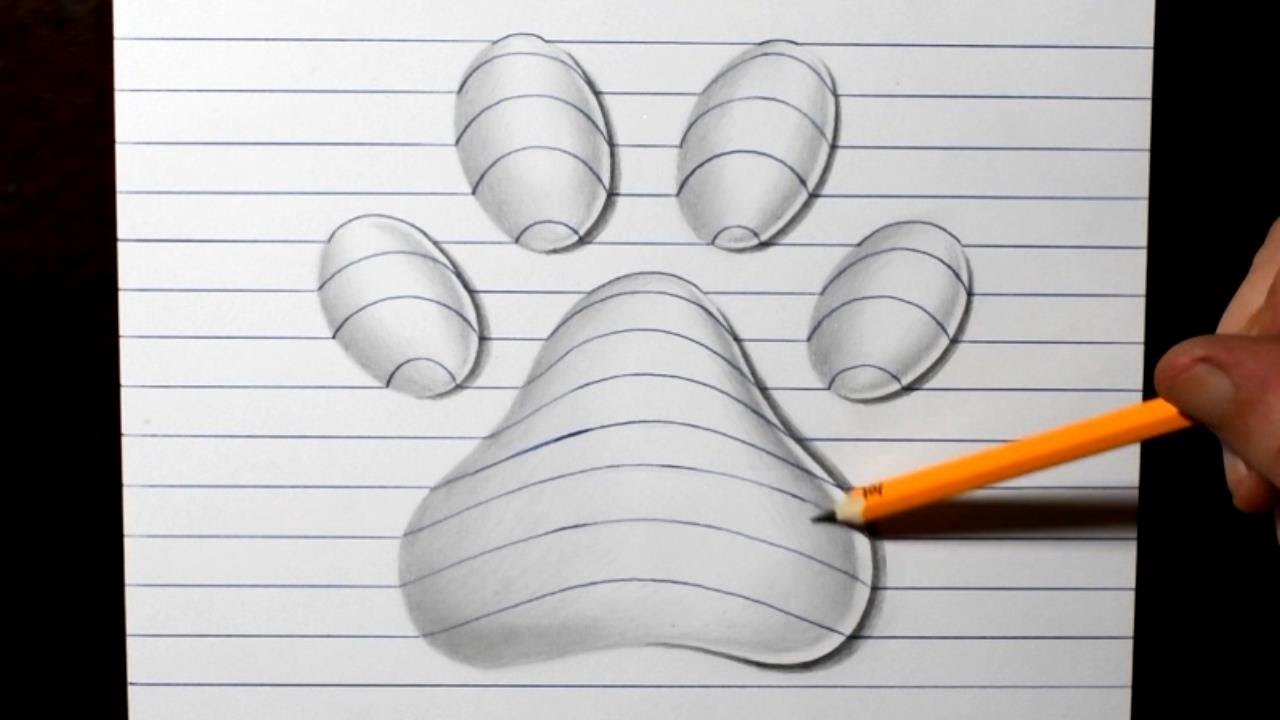 How to Draw a 3D Paw Print | Trick Art Optical Illusion - YouTube
