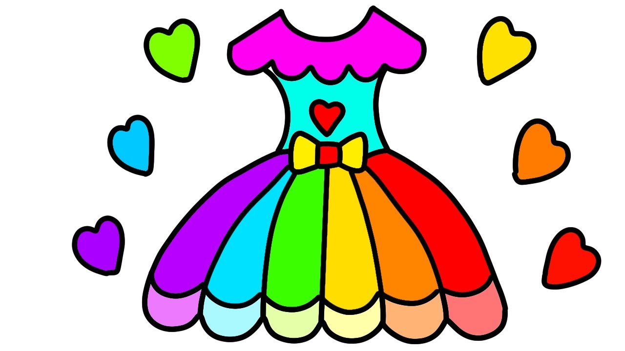 Rainbow dress colouring|How to draw cute girl dress| easy dress drawing ...