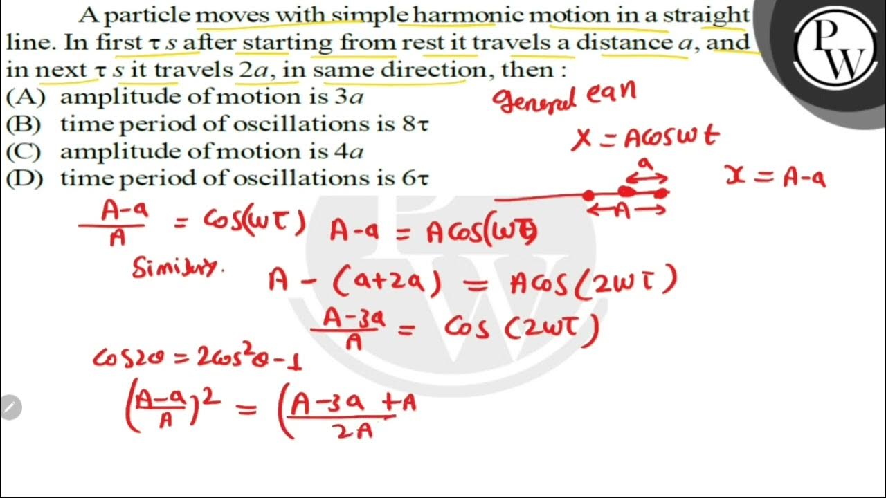 A particle moves with simple harmonic motion in a straight line. In first \( \tau s \) after sta ...