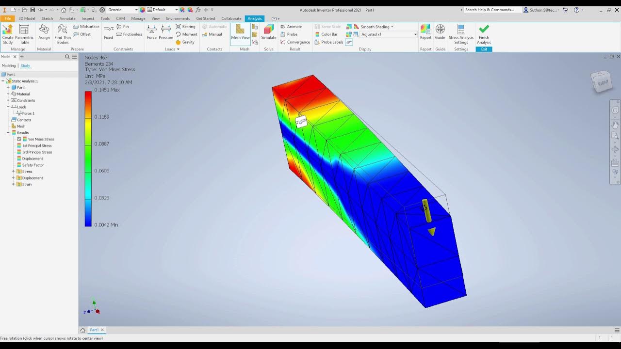 Inventor Simulation (Statics) (Stress Analysis) EP.1 (คานจะรับ นน. 1 ...