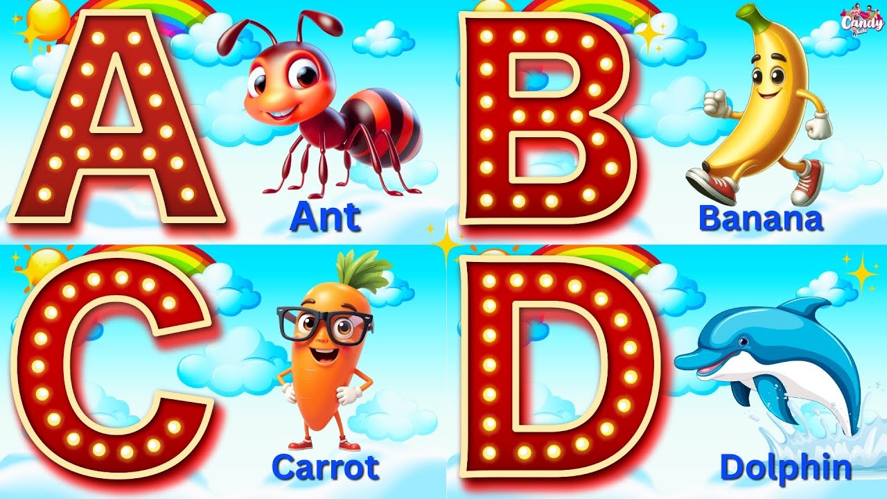 ABCD | A is for Ant🐜| Fun ABC Cartoon Rhyme for Kids | Learn Alphabet ...