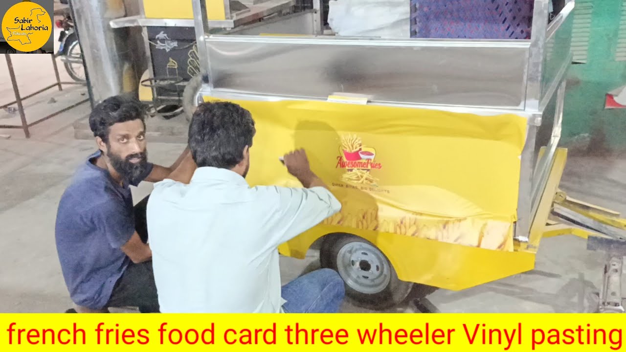 french fries food cart three wheeler Vinyl pasting - YouTube