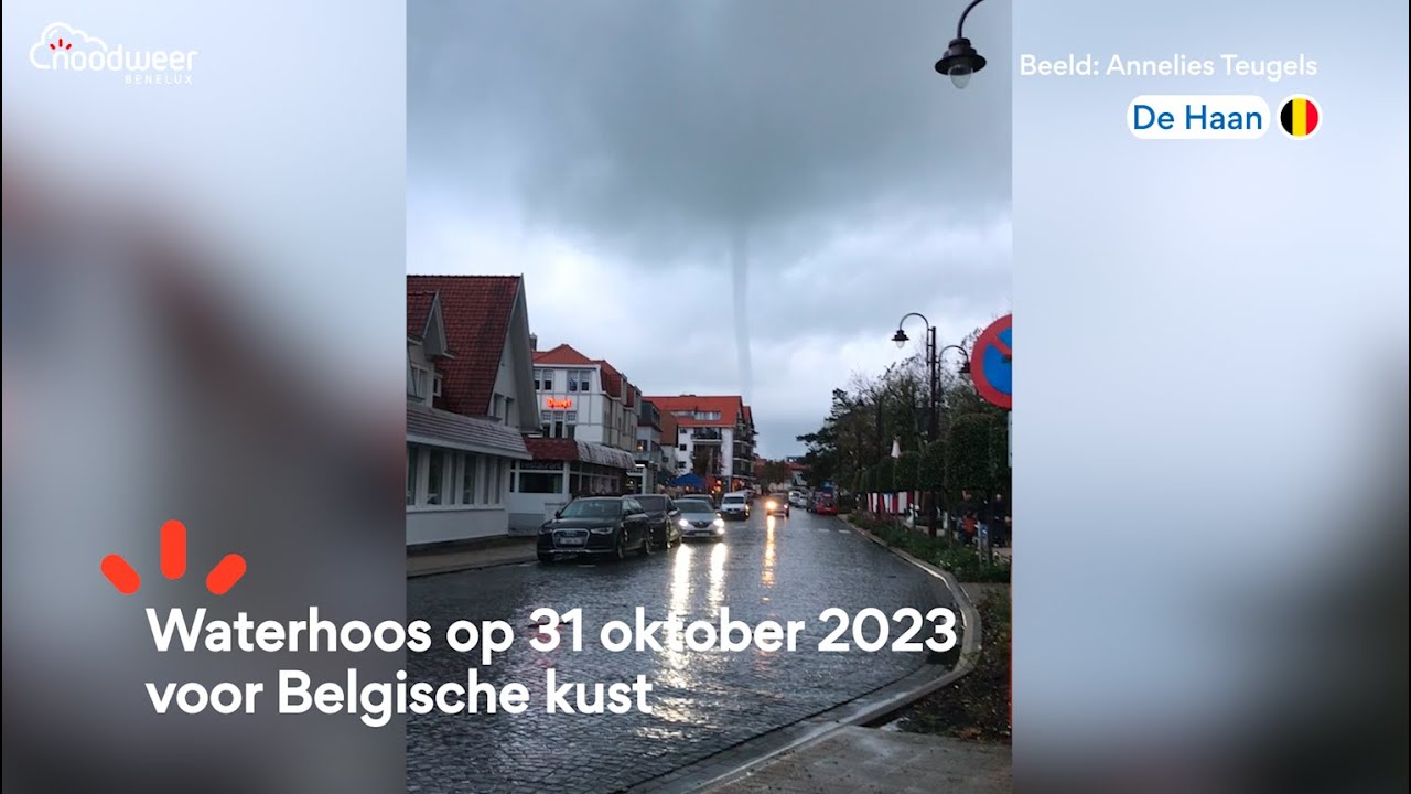 Fraaie waterhoos voor Belgische kust, nabij De Haan (31/10/23) - YouTube