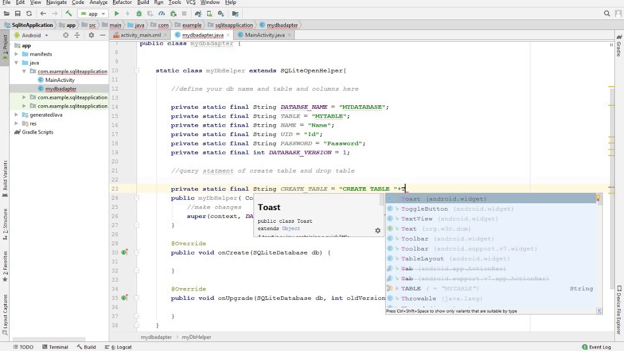 Android App To Save User Data In A Database And Use Of Crud Operations Sqlite Database Example