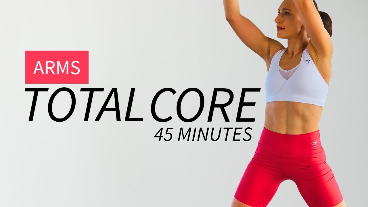 45 Min INTENSE Total Core + Arms HIIT Workout with Weights | No Repeat ...