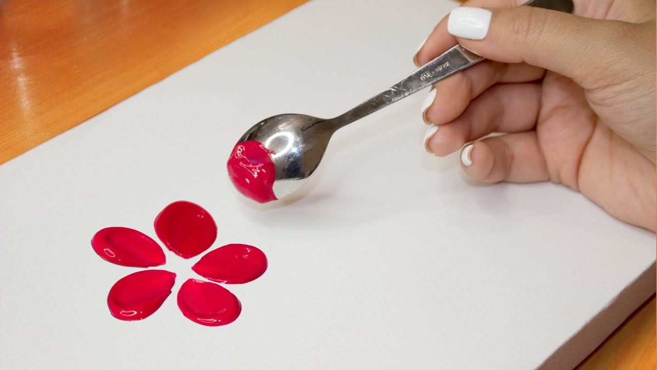 Spoon painting technique /acrylic painting tutorials / cherry blossom ...