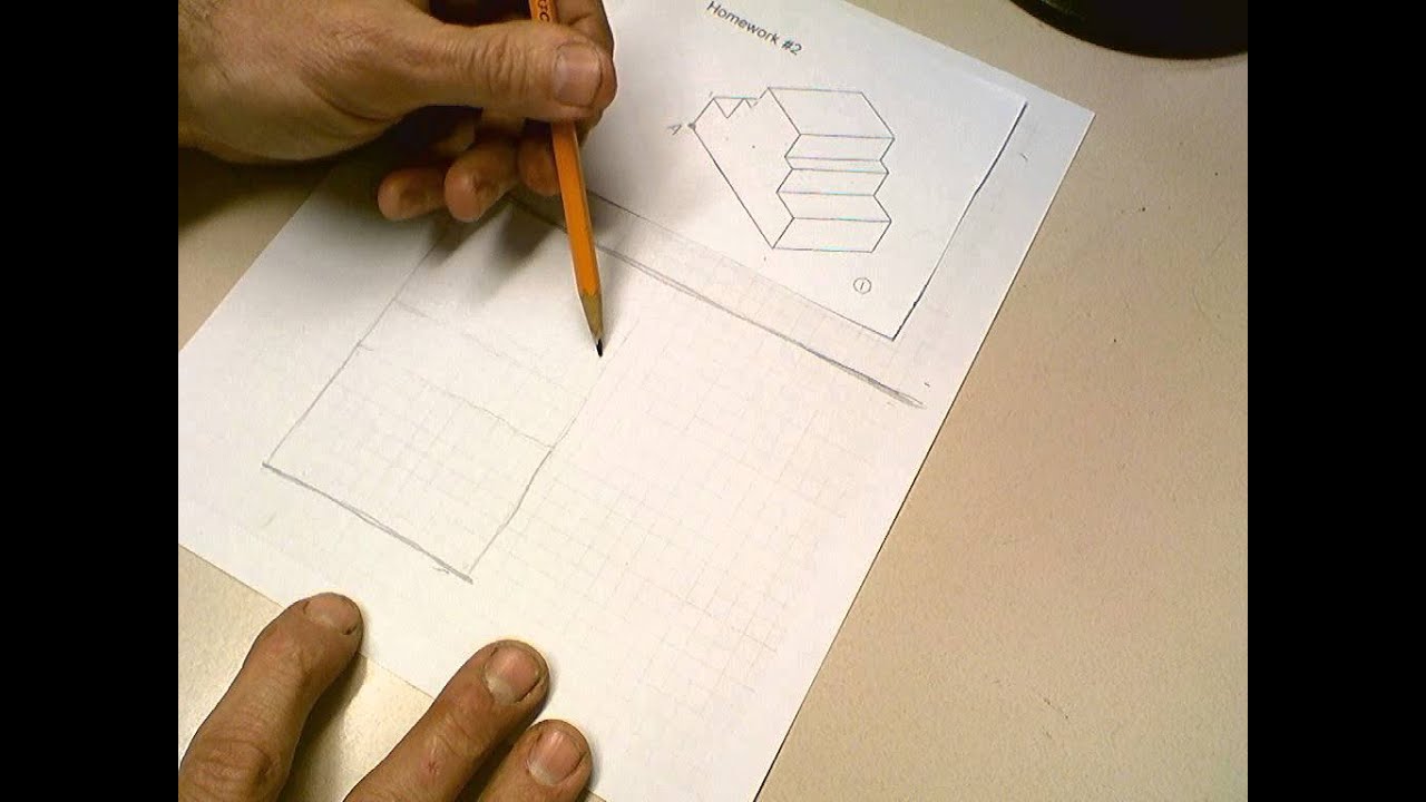 3 view sketching homework 2 problem 1 - YouTube
