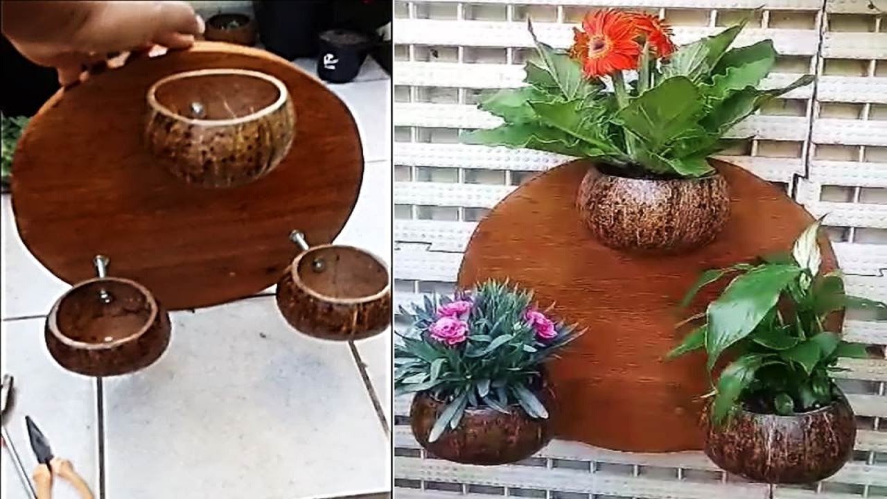 COMO FAZER VASO DE CASCA DE COCO COM TELHA DE CERÂMICA . - YouTube