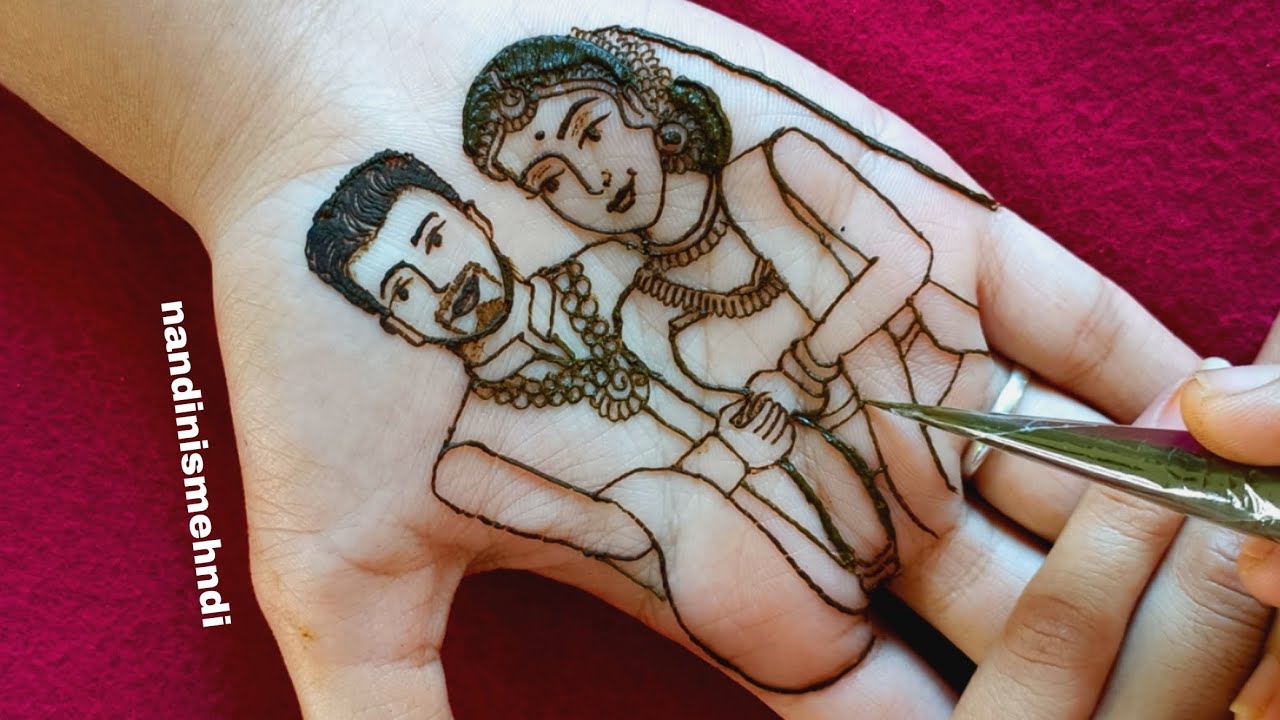 How to draw professional bride groom mehndi| couple mehndi| dulhan ...