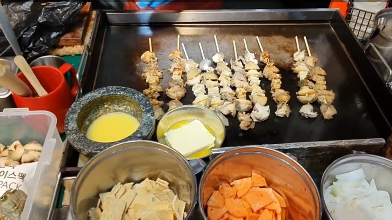 부평 깡통야시장 / 전복 소라 버터구이 / Grilled abalone turban butter / Korean Street ...