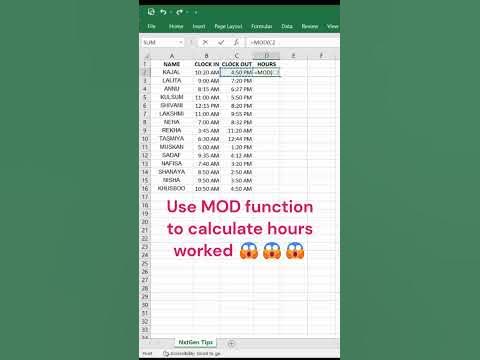 Use MOD function to calculate hours worked 😱😱😱 NxtGen Tips - YouTube