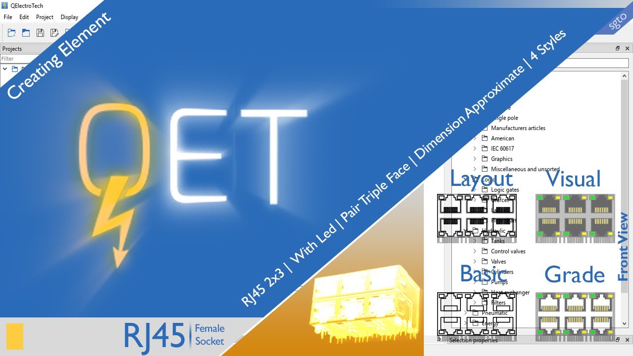 QET QElectroTech, Creating Element : RJ45 2x3 With Led | Pair Triple ...