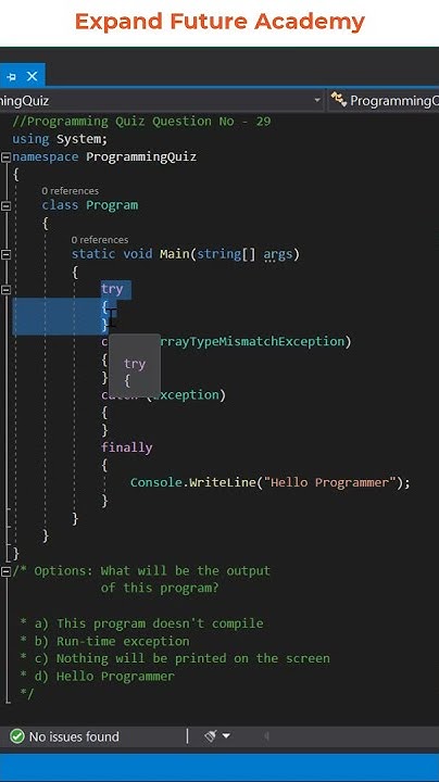 Solution for Programming Quiz Questions - Q29 - Expand Future Academy #Shorts #CSharp #Dotnet ...