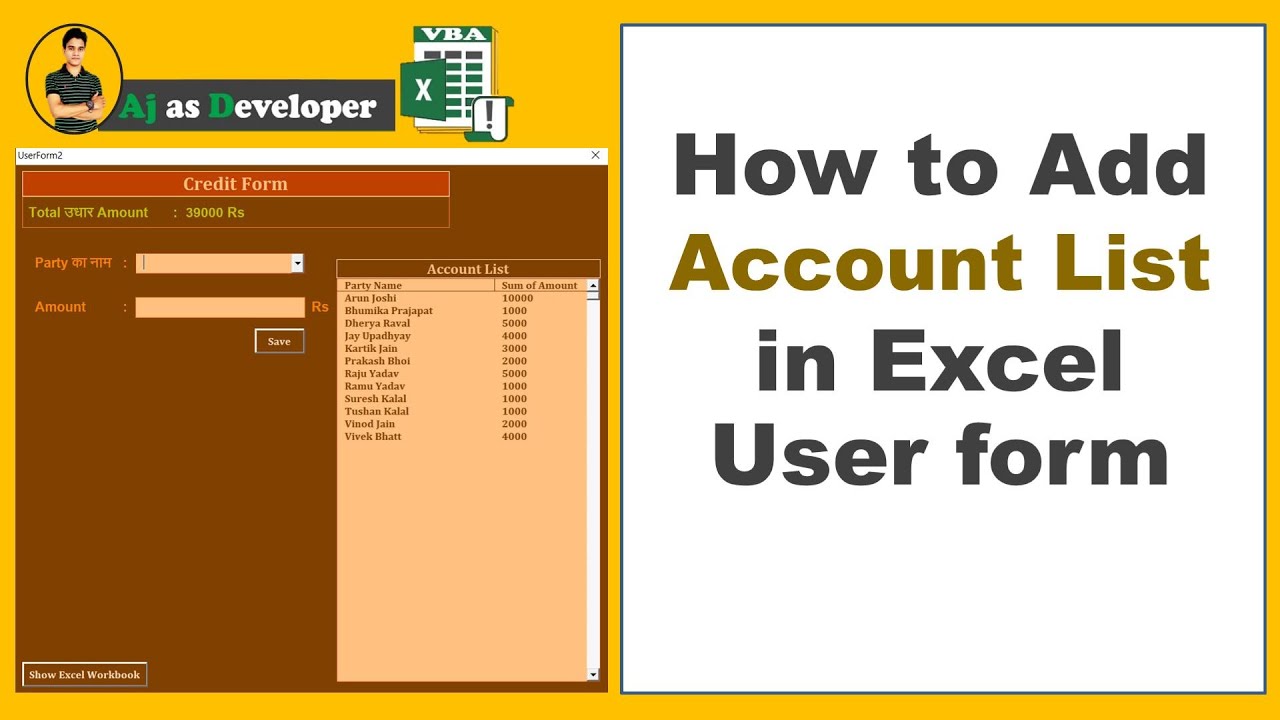 How to Add Account List in Excel User form | - YouTube