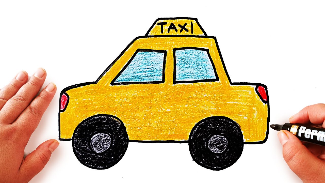 Taxi Drawing And Coloring Tutorial Step By Step For Kids And Beginners ...