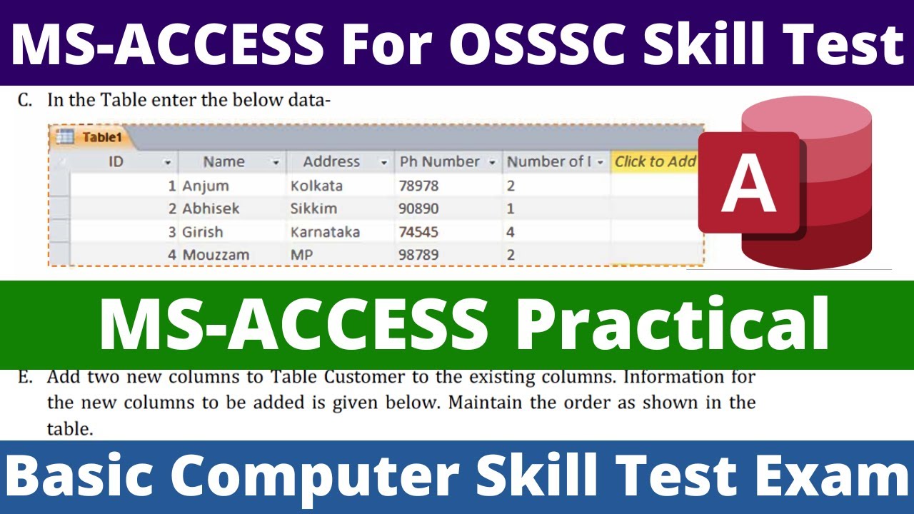 MS Access practical question pdf osssc | Computer Skill Test for PEO ...