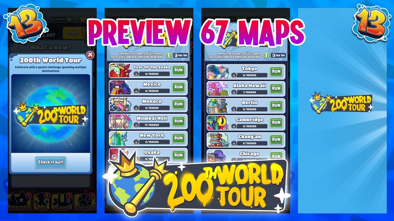 PREVIEW ALL 67 MAPS AVAILABLE - SUBWAY SURFERS 200TH WORLD TOUR EVENT ...
