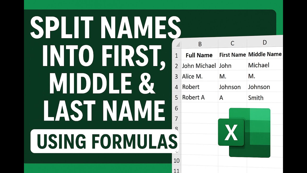 How to Split NAMES into First, Middle & Last Name | Using LEFT, MID ...