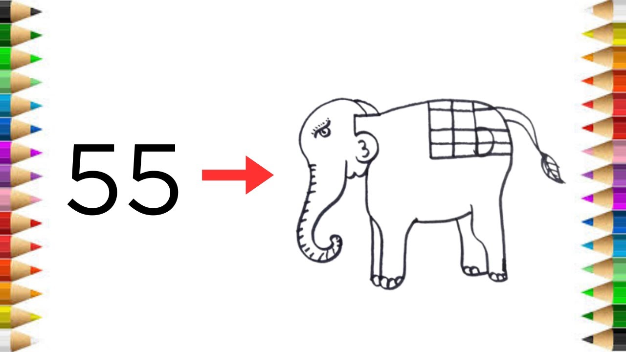How To Draw Elephant From Number 55 In Easy Way | Step By Step Elephant ...