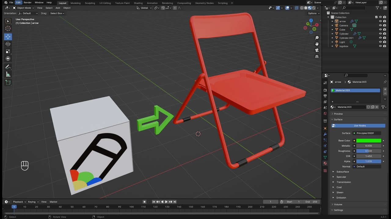 ฺBlender Animate 3d : Model EP-130 : Folding chair : เก้าอี้พับ - YouTube