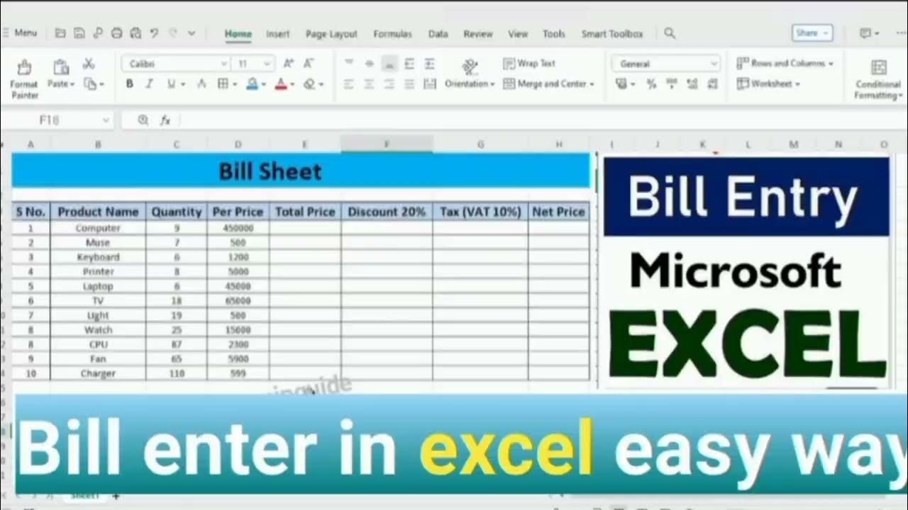 How To Entry Bill in Microsoft Excel | Billing in Microsoft Excel #focusinguide #exceltips - YouTube