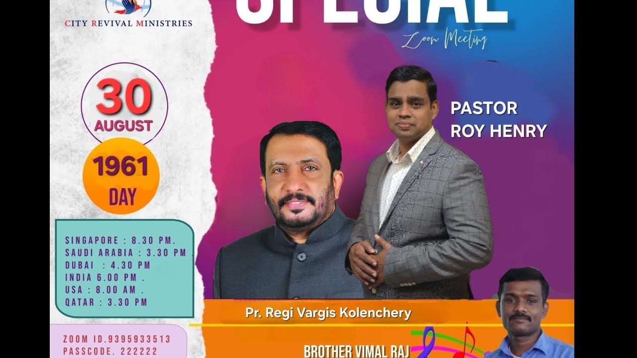 ZOOM LIVE | PR.REJI VARGIS | WORSHIP BY : BR.VIMAL RAJ - YouTube
