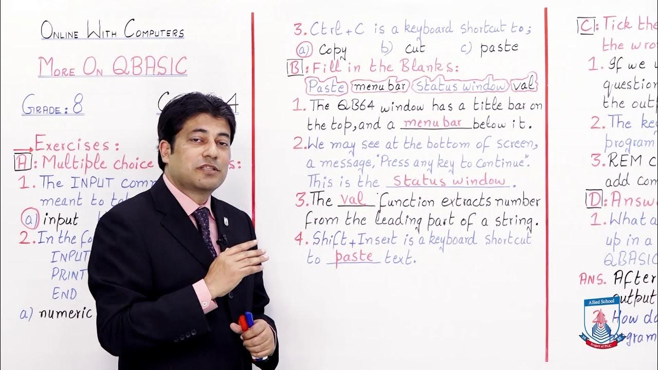 Class 8 - Computer Studies - Chapter 4 - Lecture 3 - Exercises: A, B, C, D and F - Allied ...