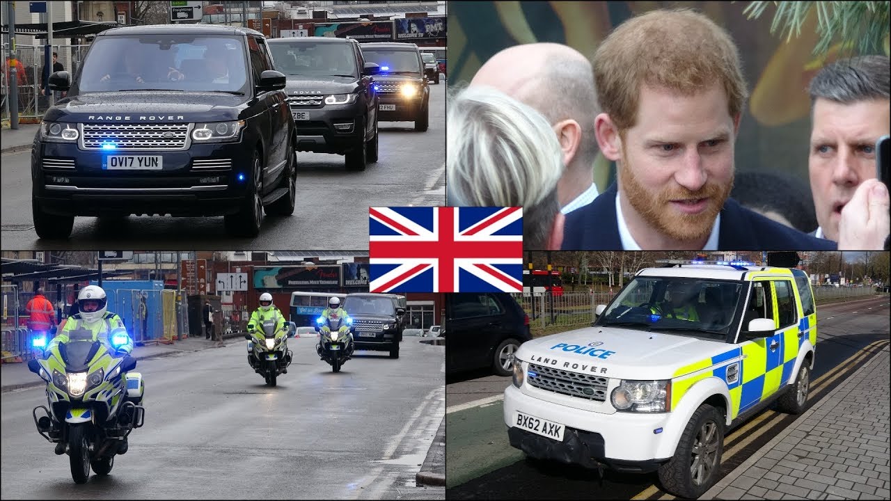 Prince Harry & Meghan arrive in Birmingham under police escort - YouTube