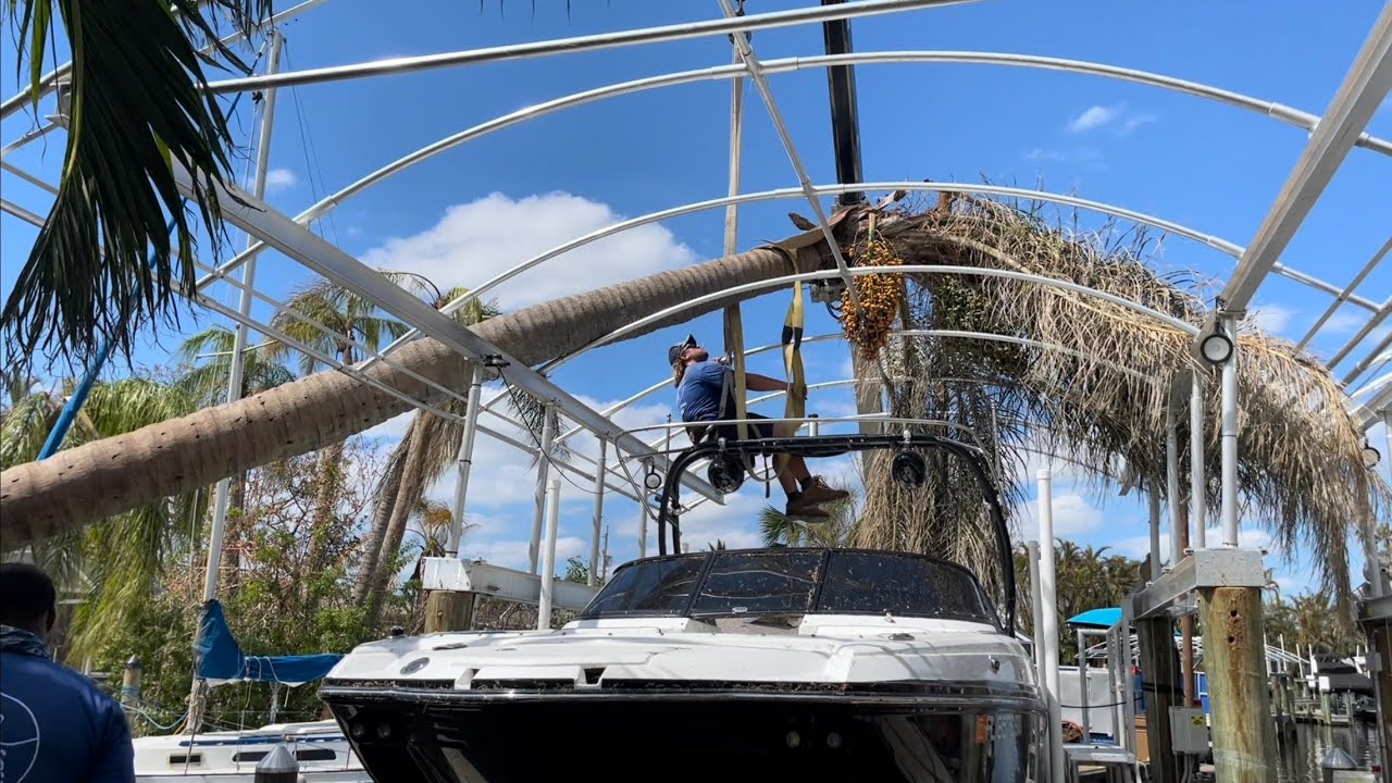 Hurricane Ian Recovery | Tree removal off boat canopy - YouTube