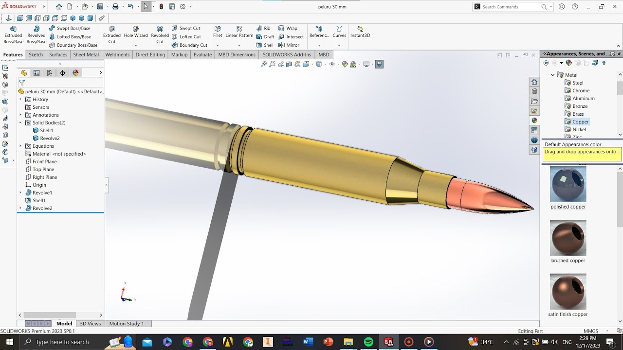 Drawing Bullet Caliber 30 mm on SolidWorks - YouTube