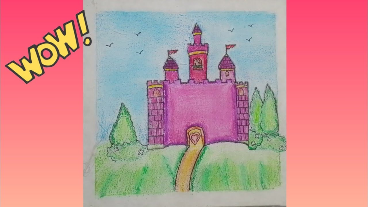 How to draw easy scenery of princess palace - YouTube