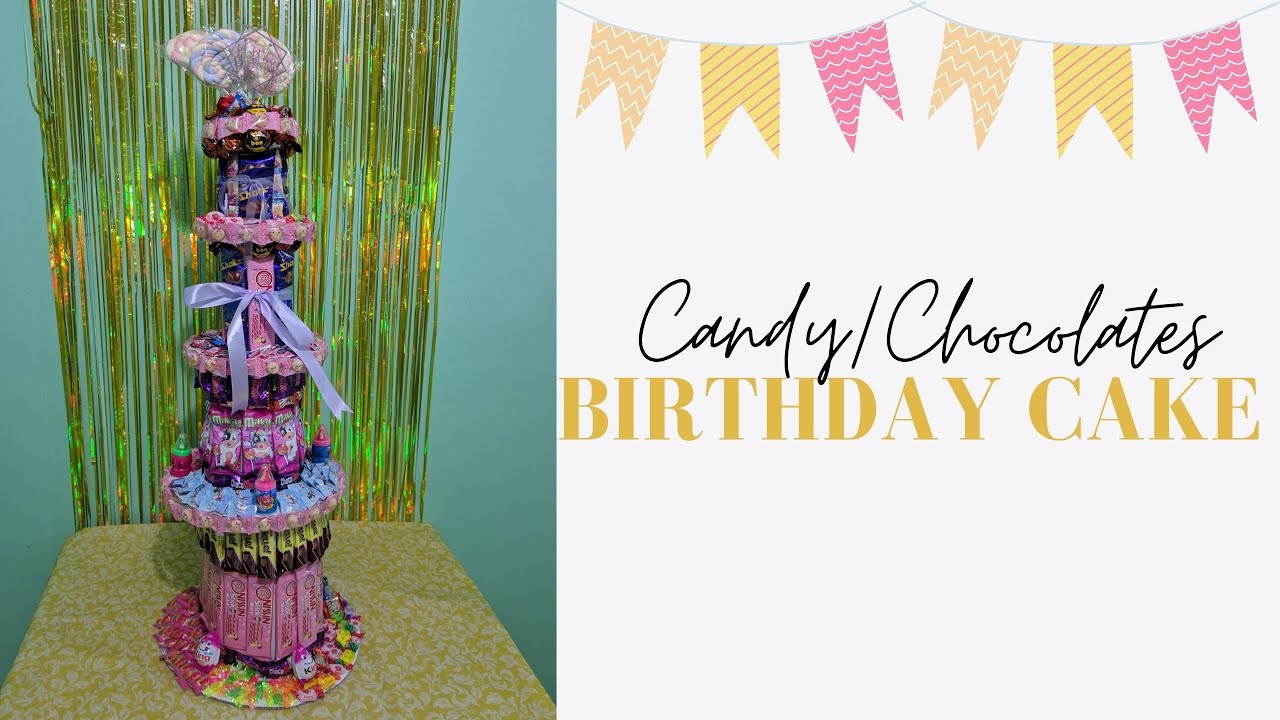 DIY Candy Birthday Cake Tower - YouTube