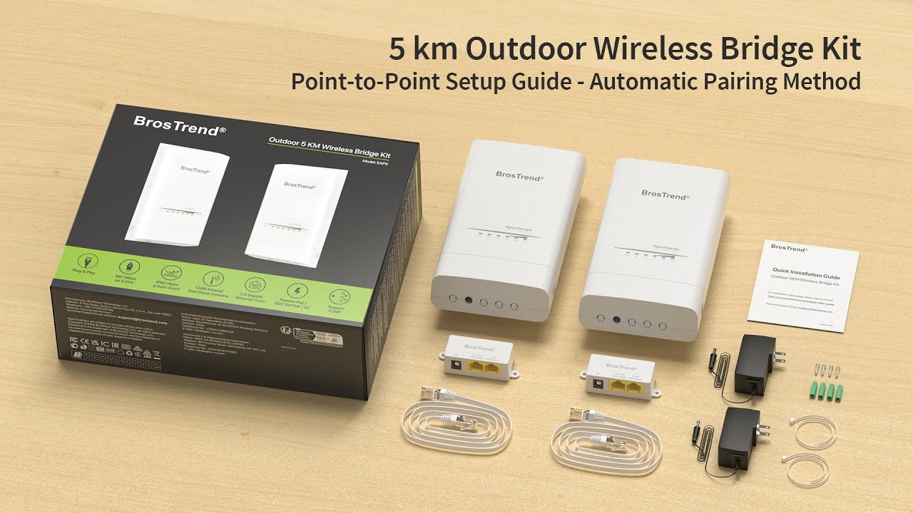 BrosTrend 5 km Outdoor Wireless Bridge CPE Point-to-Point Setup Guide - Automatic Pairing Method ...