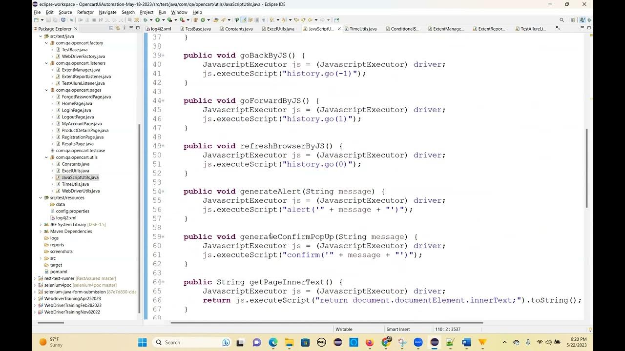 WebDriver HybridFramework Logs Utilities May 22 2023 - YouTube