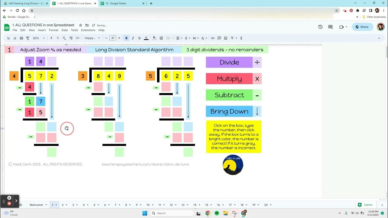How to do the Standard Algorithm for Long Division Using a Google Sheets Self-Checking Resource ...