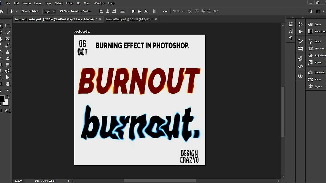 Easy Burn Effect on Text in Photoshop🔥 | Graphic Design | Designcrazy0 ...