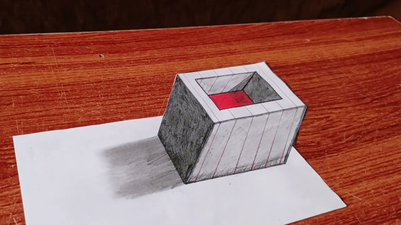 How to draw 3d red hole | 3d drawing on paper for beginners | optical illusion | 3d sketching ...